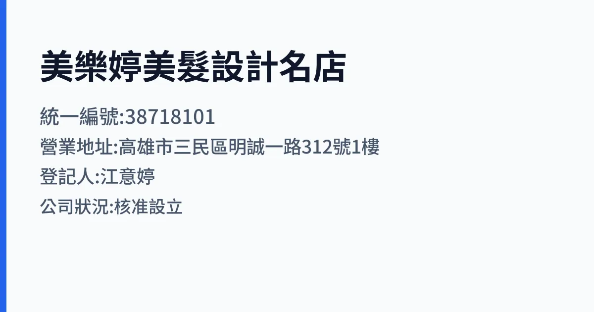 美樂婷美髮設計名店 - 統編 38718101(高雄市) 公司登記資料與營業項目詳細圖表