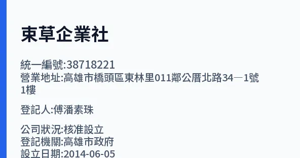 束草企業社的照片-統編 38718221(高雄市) 公司登記資料與營業項目詳細圖表