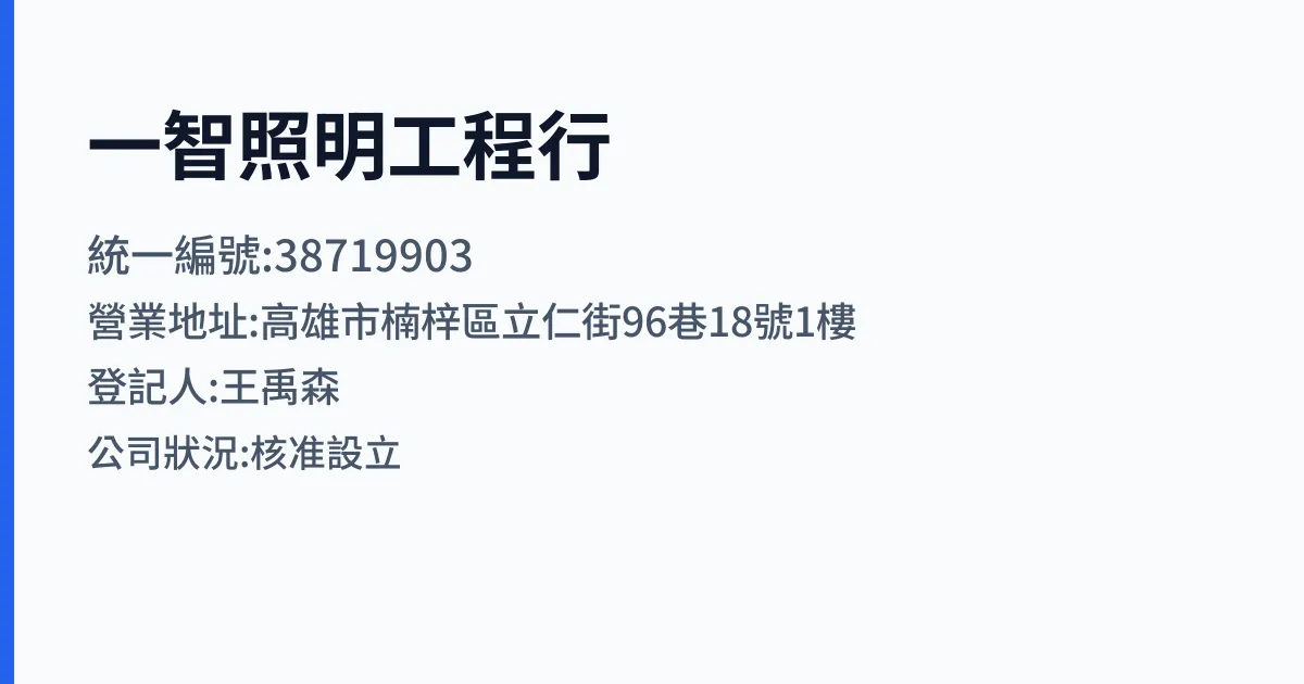 一智照明工程行 - 統編 38719903(高雄市) 公司登記資料與營業項目詳細圖表