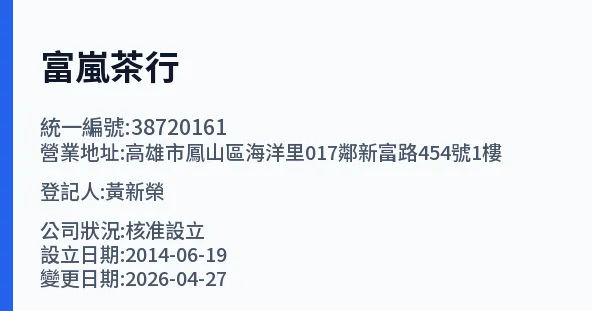 富嵐茶行的照片-統編 38720161(高雄市) 公司登記資料與營業項目詳細圖表
