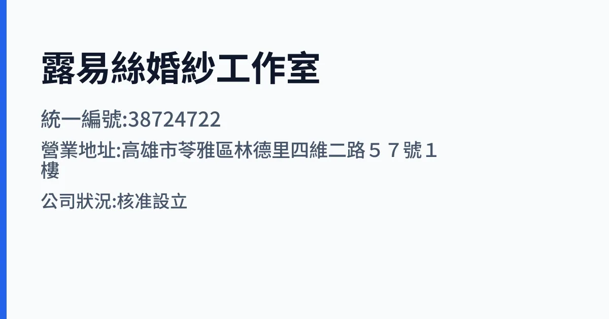 露易絲婚紗工作室 - 統編 38724722(高雄市) 公司登記資料與營業項目詳細圖表