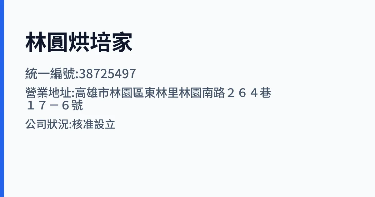 林圓烘培家 - 統編 38725497(高雄市) 公司登記資料與營業項目詳細圖表