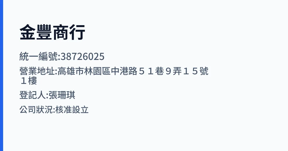 金豐商行 - 統編 38726025(高雄市) 公司登記資料與營業項目詳細圖表