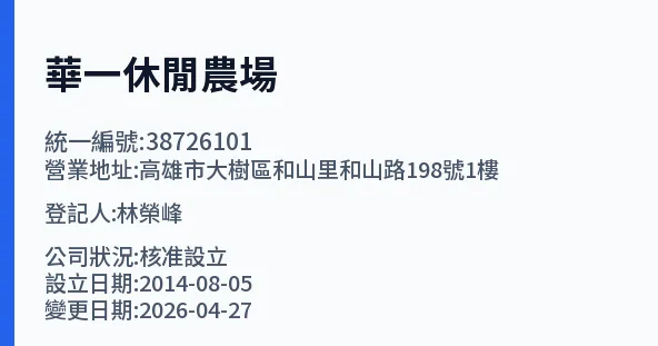 華一休閒農場的照片-統編 38726101(高雄市) 公司登記資料與營業項目詳細圖表