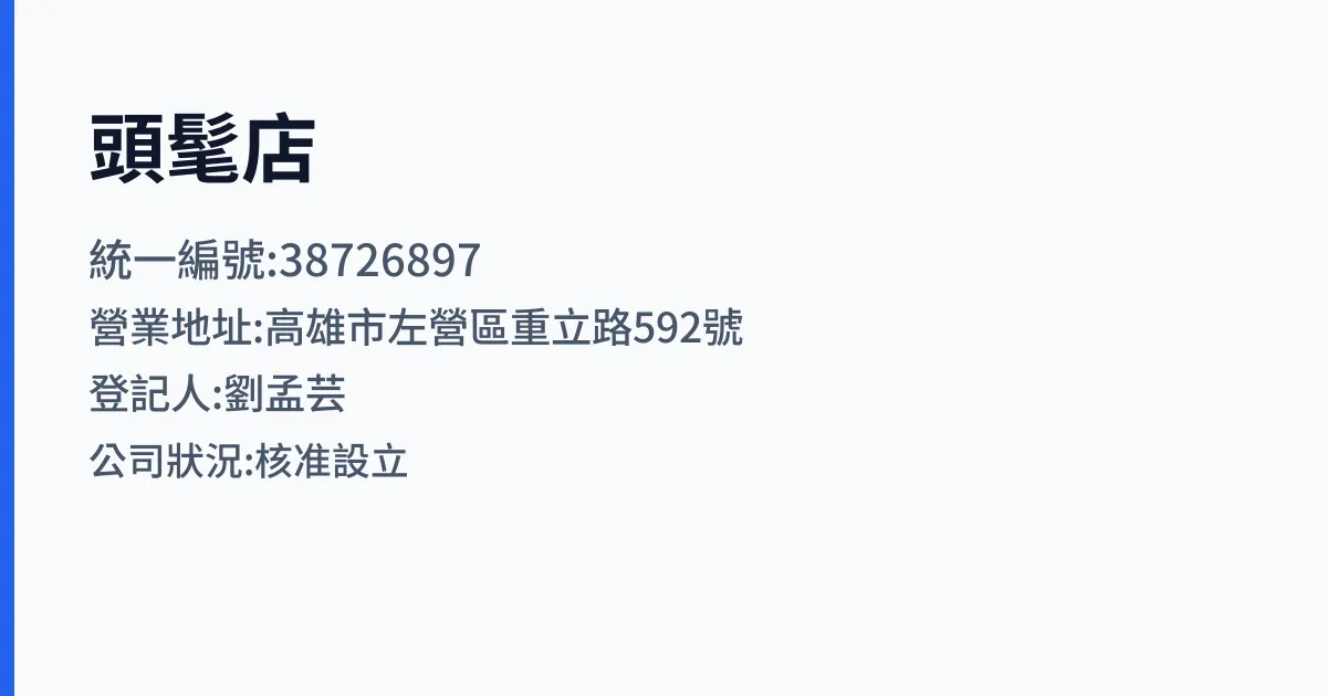 頭髦店 - 統編 38726897（高雄市） 公司登記資料與營業項目詳細圖表
