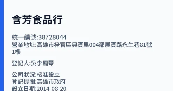 含芳食品行的照片-統編 38728044(高雄市) 公司登記資料與營業項目詳細圖表