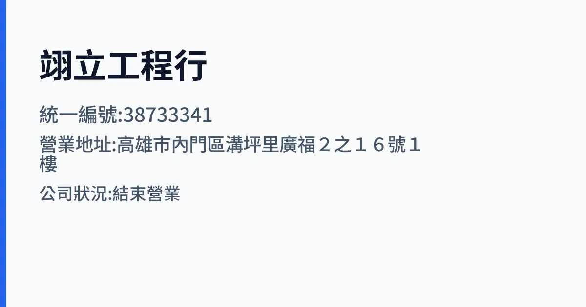 翊立工程行 - 統編 38733341(高雄市) 公司登記資料與營業項目詳細圖表