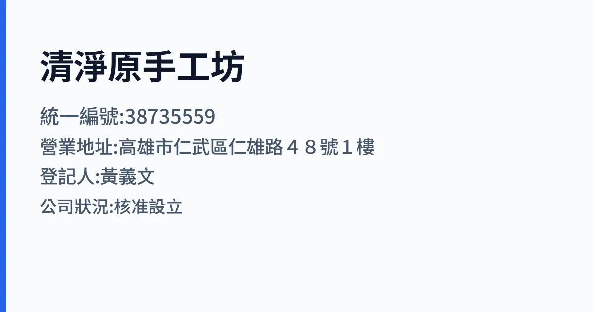 清淨原手工坊 - 統編 38735559(高雄市) 公司登記資料與營業項目詳細圖表
