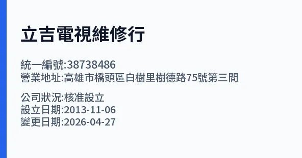 立吉電視維修行的照片-統編 38738486(高雄市) 公司登記資料與營業項目詳細圖表