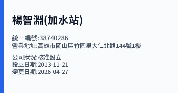 楊智淵(加水站)的照片-統編 38740286(高雄市) 公司登記資料與營業項目詳細圖表