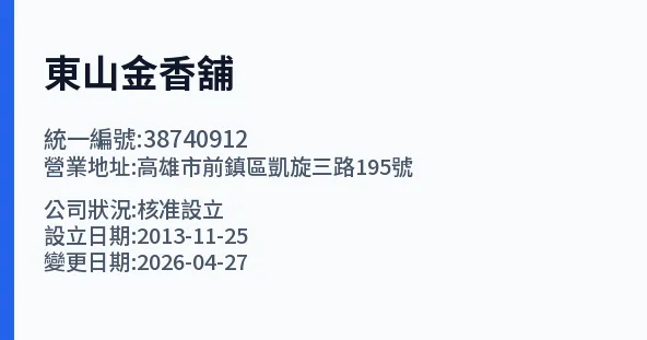 東山金香舖的照片-統編 38740912(高雄市) 公司登記資料與營業項目詳細圖表