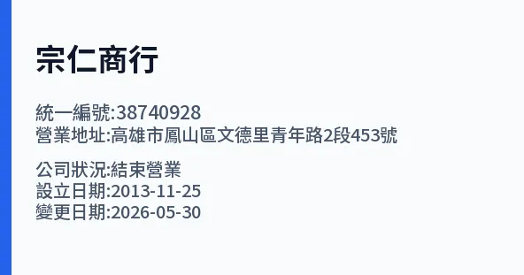 宗仁商行的照片-統編 38740928(高雄市) 公司登記資料與營業項目詳細圖表