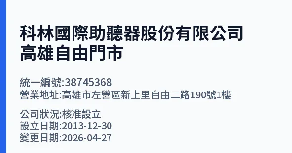 科林國際助聽器股份有限公司高雄自由門市的照片-統編 38745368(高雄市) 公司登記資料與營業項目詳細圖表