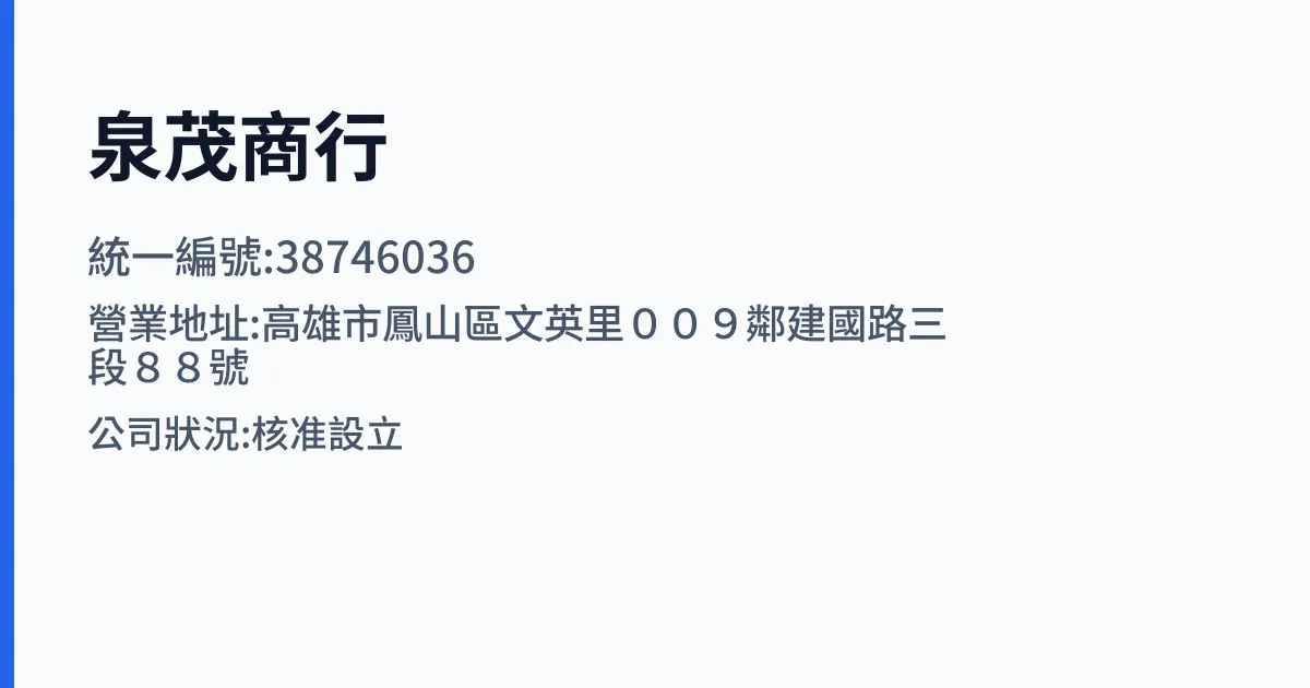 泉茂商行 - 統編 38746036(高雄市) 公司登記資料與營業項目詳細圖表