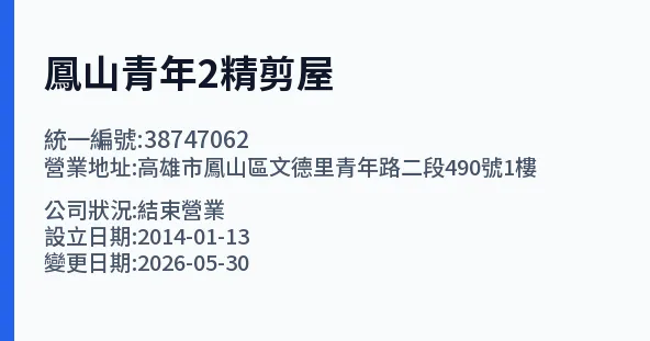 鳳山青年2精剪屋的照片-統編 38747062(高雄市) 公司登記資料與營業項目詳細圖表