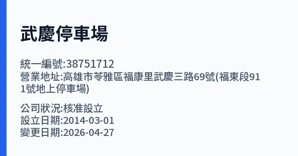 武慶停車場的照片-統編 38751712(高雄市) 公司登記資料與營業項目詳細圖表
