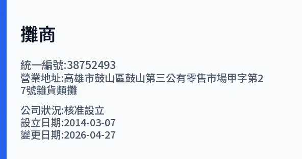 攤商的照片-統編 38752493(高雄市) 公司登記資料與營業項目詳細圖表