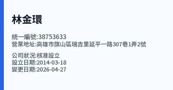 林金環的照片-統編 38753633(高雄市) 公司登記資料與營業項目詳細圖表
