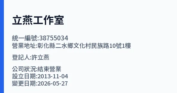 立燕工作室的照片-統編 38755034(彰化縣) 公司登記資料與營業項目詳細圖表