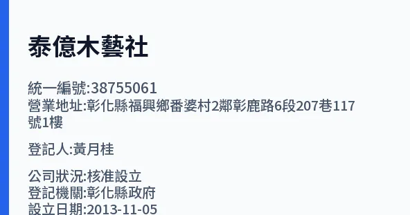 泰億木藝社的照片-統編 38755061(彰化縣) 公司登記資料與營業項目詳細圖表