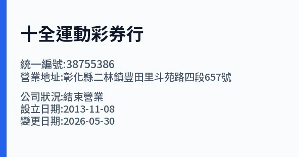 十全運動彩券行的照片-統編 38755386(彰化縣) 公司登記資料與營業項目詳細圖表
