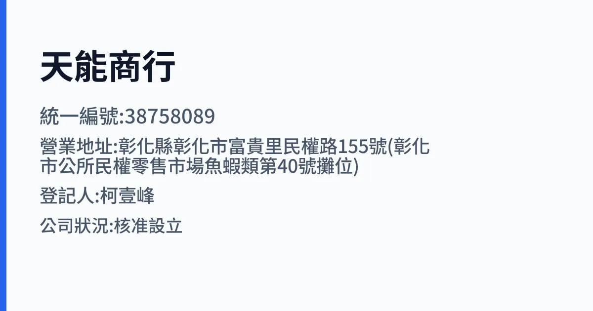 天能商行 - 統編 38758089(彰化縣) 公司登記資料與營業項目詳細圖表
