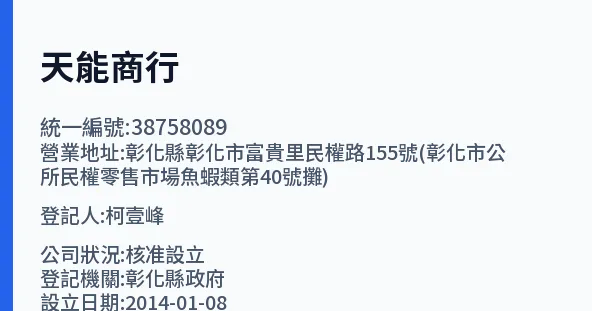 天能商行的照片-統編 38758089(彰化縣) 公司登記資料與營業項目詳細圖表