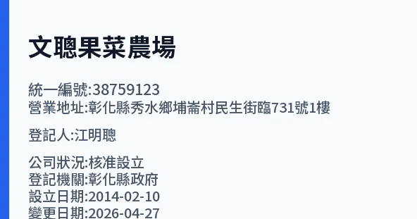 文聰果菜農場的照片-統編 38759123(彰化縣) 公司登記資料與營業項目詳細圖表