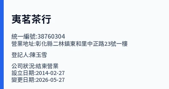 夷茗茶行的照片-統編 38760304(彰化縣) 公司登記資料與營業項目詳細圖表