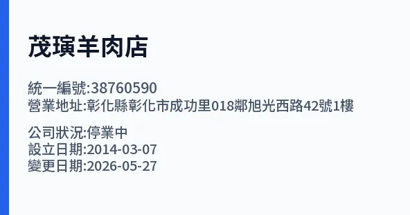 茂璌羊肉店的照片-統編 38760590(彰化縣) 公司登記資料與營業項目詳細圖表