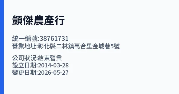 顗傑農產行的照片-統編 38761731(彰化縣) 公司登記資料與營業項目詳細圖表