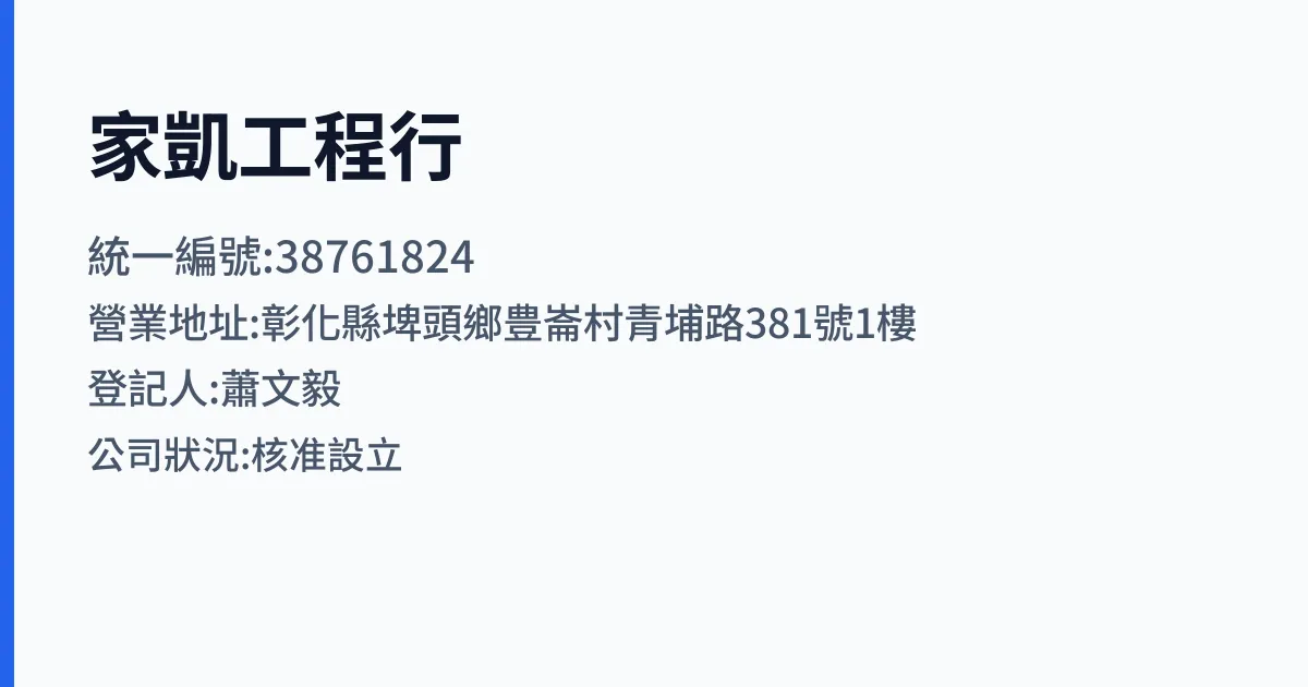 家凱工程行 - 統編 38761824（彰化縣） 公司登記資料與營業項目詳細圖表