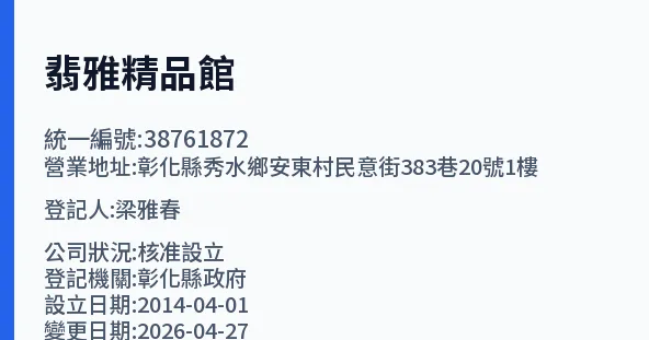 翡雅精品館的照片-統編 38761872(彰化縣) 公司登記資料與營業項目詳細圖表