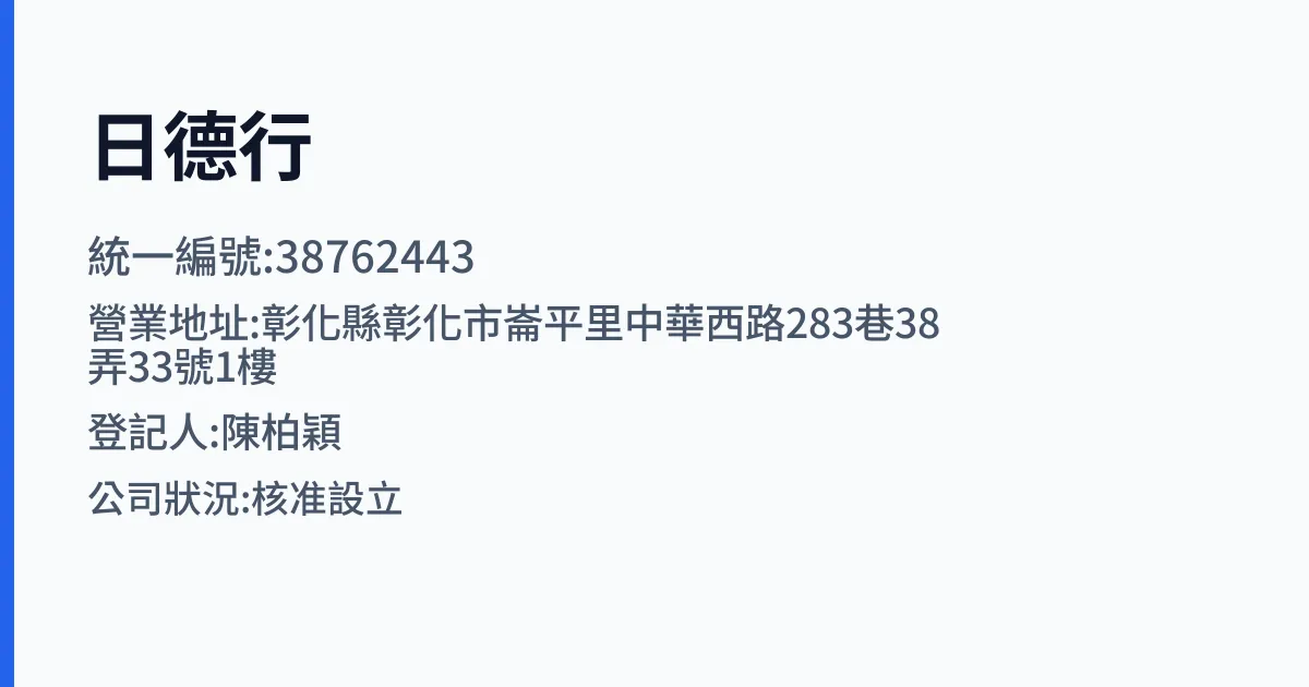 日德行 - 統編 38762443(彰化縣) 公司登記資料與營業項目詳細圖表