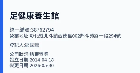 足健康養生館的照片-統編 38762794(彰化縣) 公司登記資料與營業項目詳細圖表