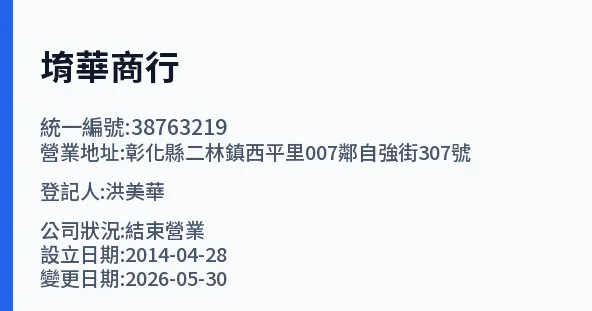 堉華商行的照片-統編 38763219(彰化縣) 公司登記資料與營業項目詳細圖表