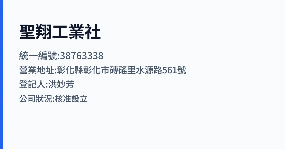 聖翔工業社 - 統編 38763338(彰化縣) 公司登記資料與營業項目詳細圖表