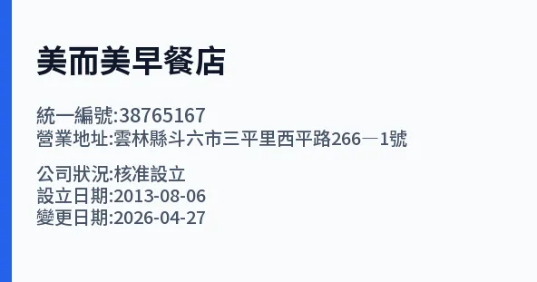 美而美早餐店的照片-統編 38765167(雲林縣) 公司登記資料與營業項目詳細圖表