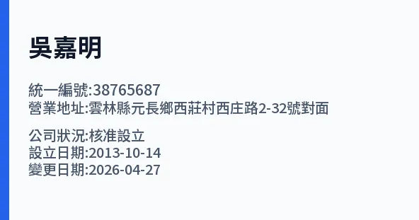 吳嘉明的照片-統編 38765687(雲林縣) 公司登記資料與營業項目詳細圖表