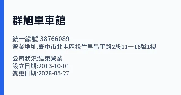 群旭單車館的照片-統編 38766089(臺中市) 公司登記資料與營業項目詳細圖表