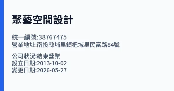 聚藝空間設計的照片-統編 38767475(南投縣) 公司登記資料與營業項目詳細圖表