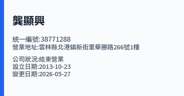 龔顯興的照片-統編 38771288(雲林縣) 公司登記資料與營業項目詳細圖表