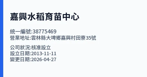 嘉興水稻育苗中心的照片-統編 38775469(雲林縣) 公司登記資料與營業項目詳細圖表