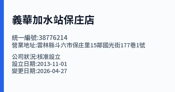義華加水站保庄店的照片-統編 38776214(雲林縣) 公司登記資料與營業項目詳細圖表