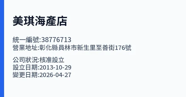 美琪海產店的照片-統編 38776713(彰化縣) 公司登記資料與營業項目詳細圖表