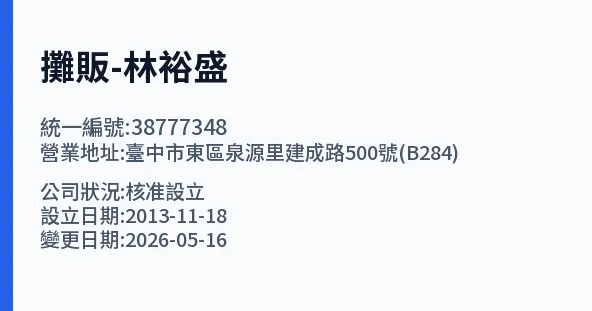 攤販-林裕盛的照片-統編 38777348(臺中市) 公司登記資料與營業項目詳細圖表