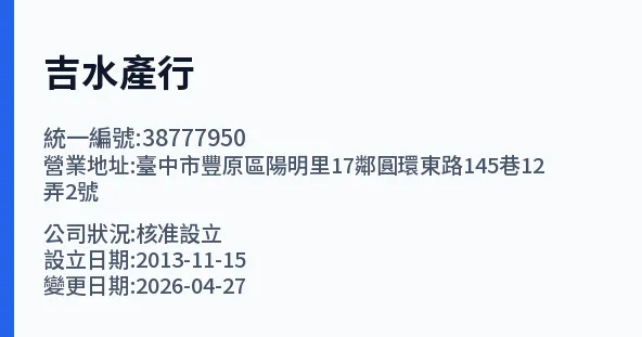 吉水產行的照片-統編 38777950(臺中市) 公司登記資料與營業項目詳細圖表