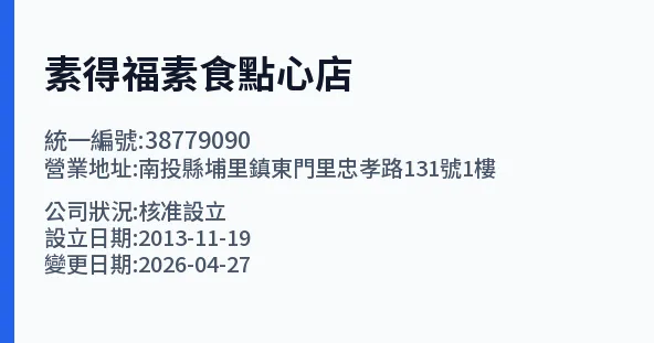 素得福素食點心店的照片-統編 38779090(南投縣) 公司登記資料與營業項目詳細圖表