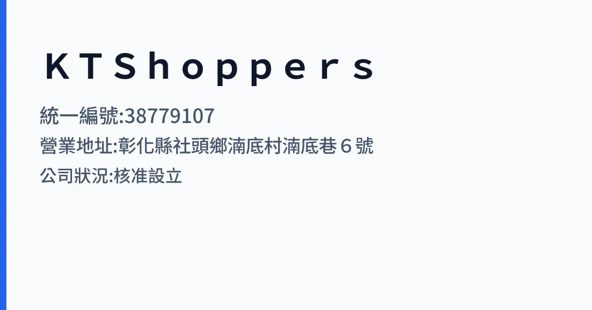 ＫＴＳｈｏｐｐｅｒｓ - 統編 38779107(彰化縣) 公司登記資料與營業項目詳細圖表