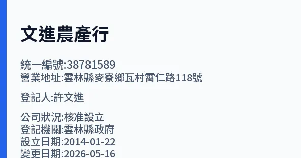 文進農產行的照片-統編 38781589(雲林縣) 公司登記資料與營業項目詳細圖表